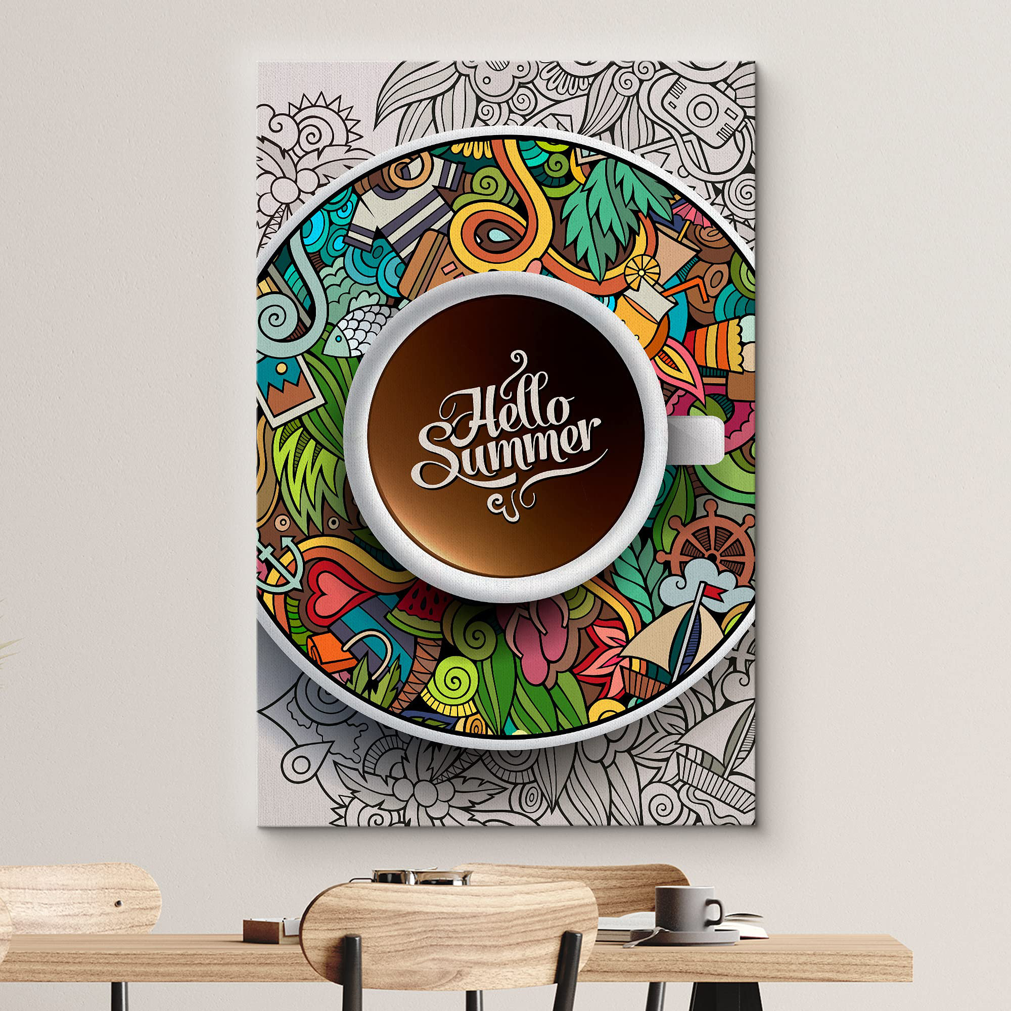 IDEA4WALL Hello Summer Cup Of Coffee On The Graffiti Style Plate Modern Home Art | Wayfair